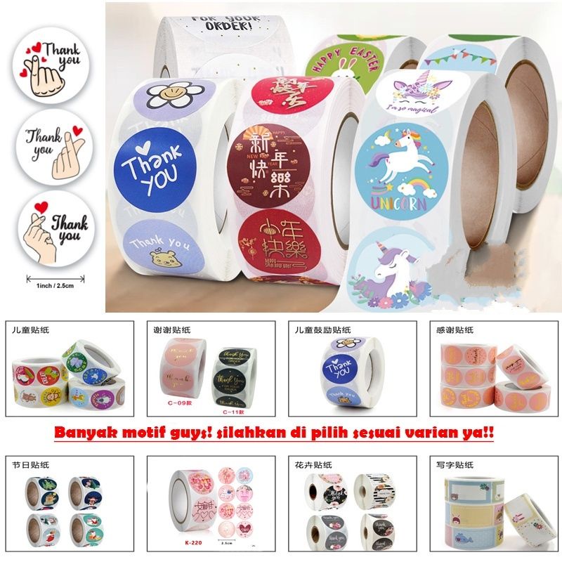 Jual Stiker Label 2.5cm Stiker Thank you Motif Flower Cute Untuk ...