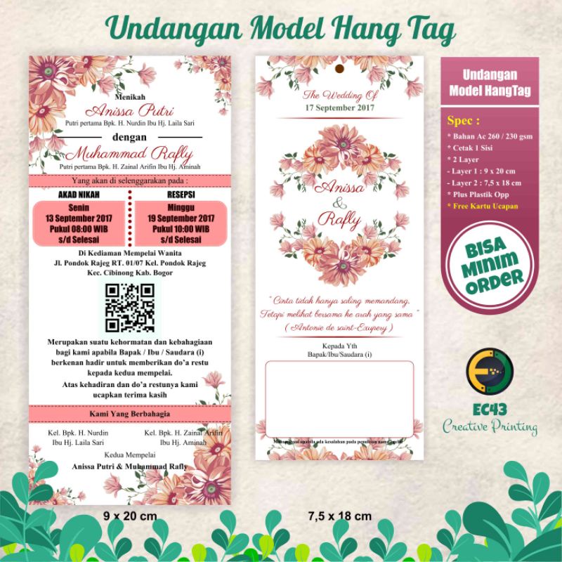Jual Undangan Hangtag minimalis / Undangan Pernikahan Simpel / Undangan ...
