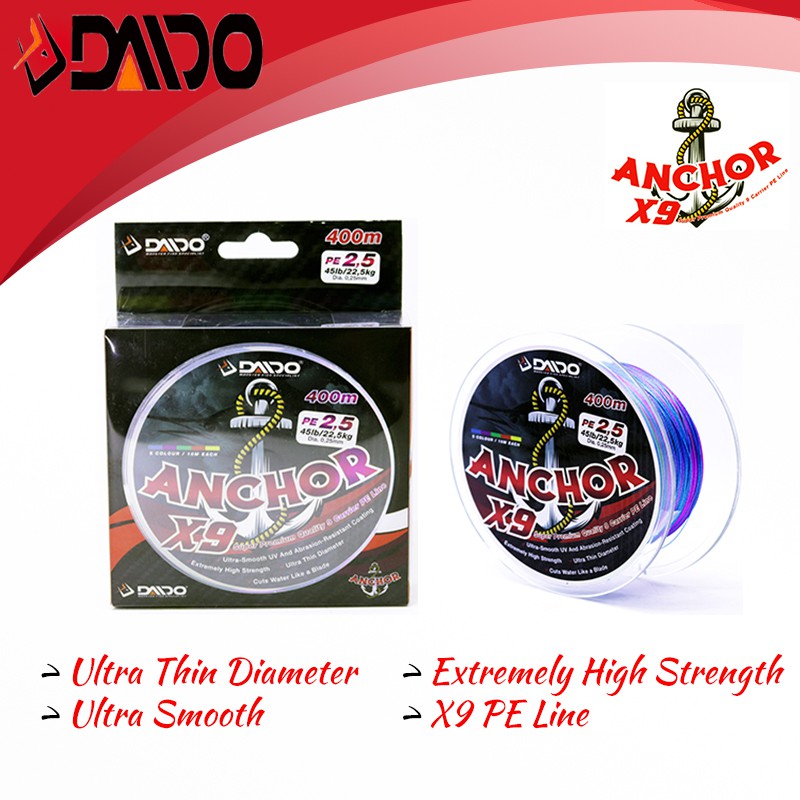 Jual SENAR PE DAIDO ANCHOR X9 UKURAN PE 0.2 SAMPAI PE 4.0 WARNA MULTI ...