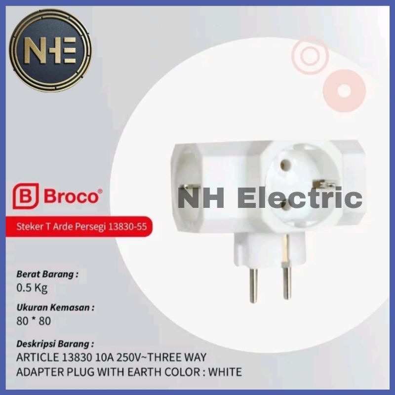 Jual Tee Arde 3 Cabang 13830 White Broco Three Way Adapter Plug With ...