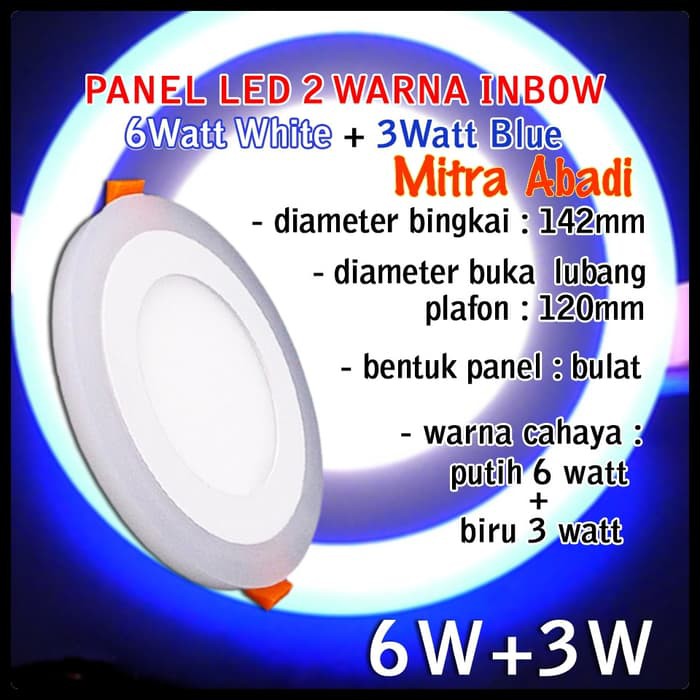 Jual PANEL LED 2 WARNA 6W WHITE/PUTIH + 3W BLUE/BIRU INBOW BULAT ...