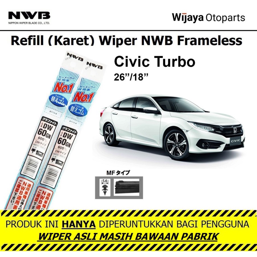 Jual Refill Karet Wiper Civic Turbo NWB Japan ukuran 26"&18" | Shopee ...