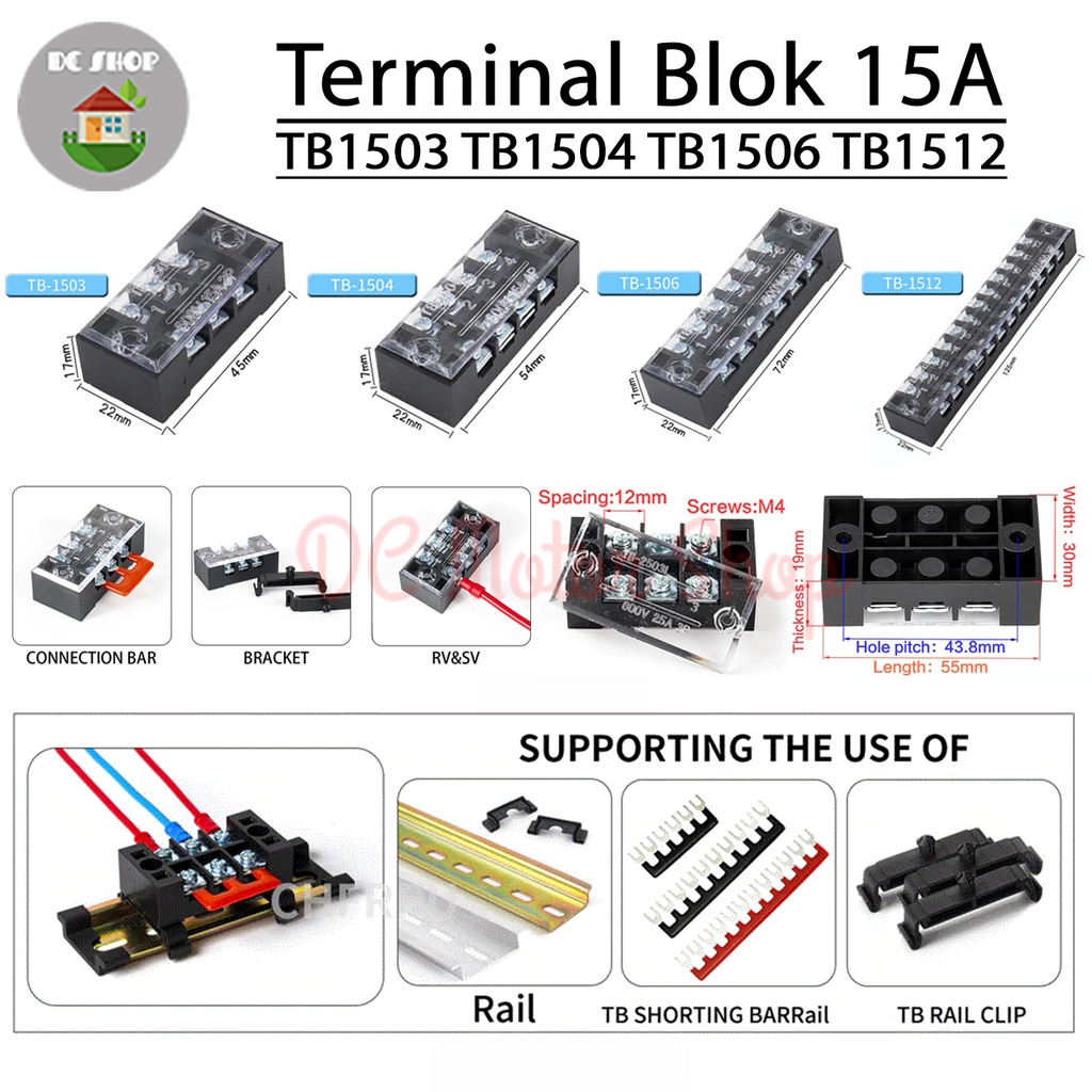 Jual Terminal Block Blok Kaca 15A TB1503 TB1504 TB1506 TB1512 3P 4P 6P 12P | Shopee Indonesia