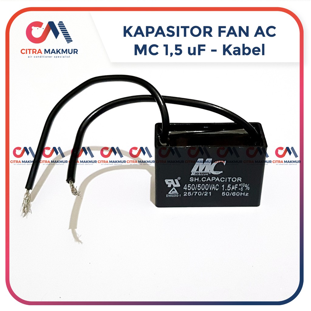 Jual Kapasitor Kipas Angin 1.5 uf Kabel 2 merk MC Fan AC Capasitor mikro Air conditioner kotak 1 ...