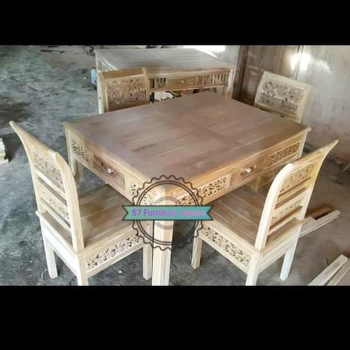 Jual Meja makan kartini jati mentahan kursi 4 ukir Jepara | Shopee ...