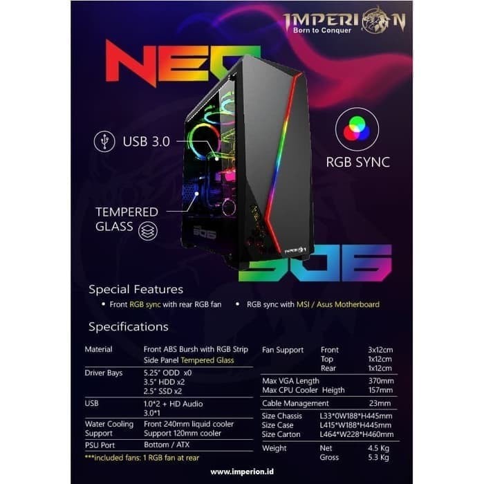 Jual Imperion Casing Neo 506 ( include 3 Fan RGB ) | Shopee Indonesia