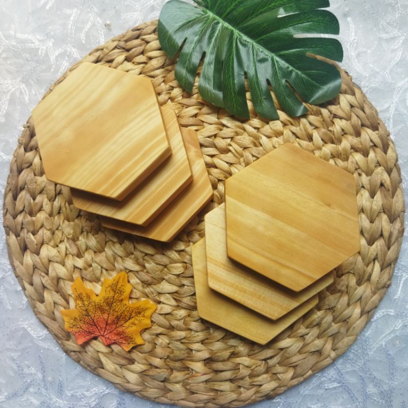 Jual Tatakan Gelas Kayu / Wooden Coaster Hexagonal Bisa Custom Tulisan ...