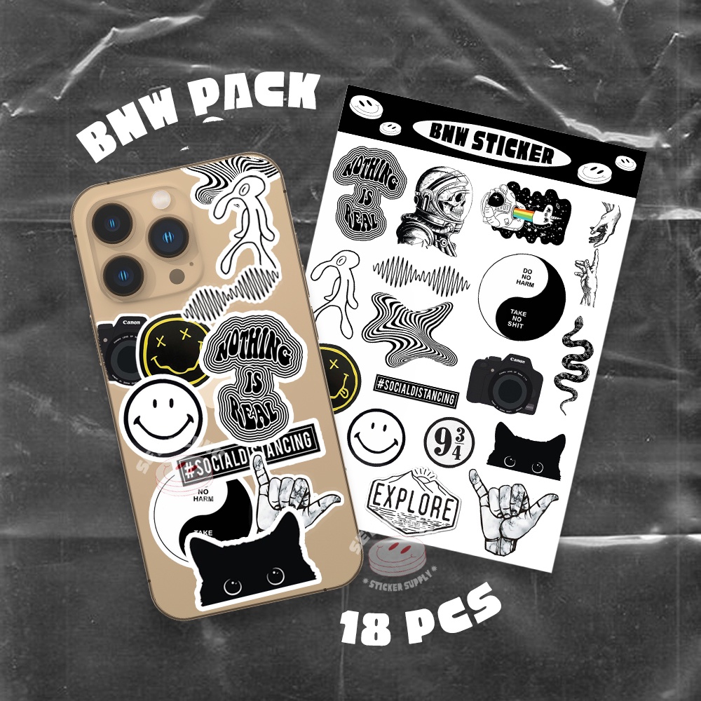 Jual BnW Black and White Sticker Pack A6 (18pcs) | Shopee Indonesia