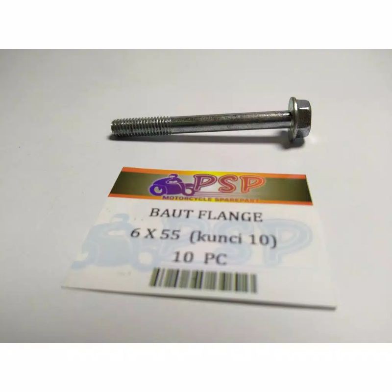 Jual Baut Flange 6 x 55 (kunci 10) - Baud Ring Topi 6 mm Panjang 55 mm ...