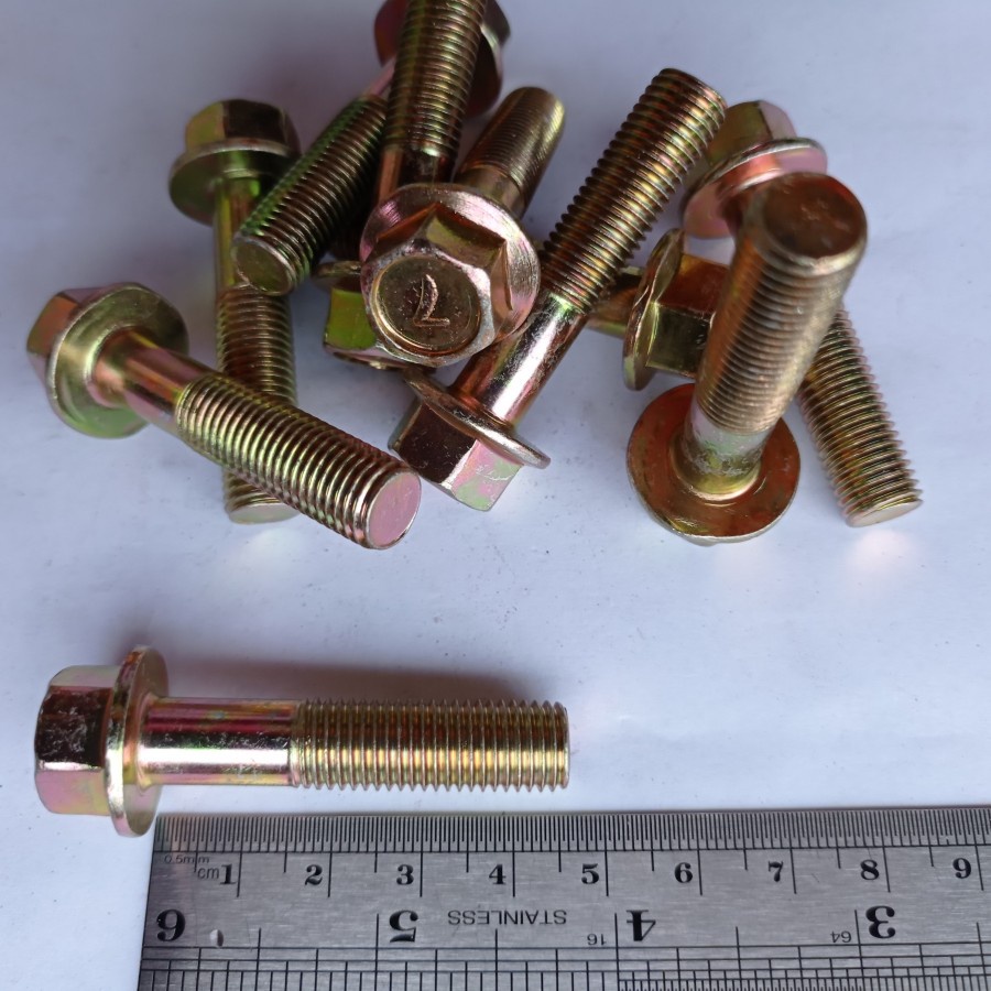 Jual FLANGE BOLT M10 X 45 / BAUT TOPI M10 X 45 KUNING / FLANGE BOLT ...