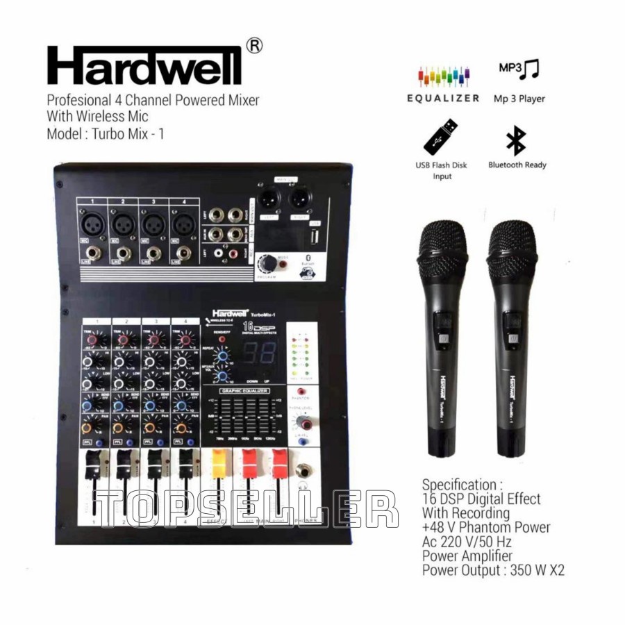 Jual POWER MIXER HARDWELL TURBO MIX 1 ORIGINAL 4 CHANNEL PLUS 2MIC ...