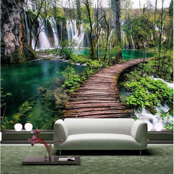 Jual Wallpaper Custom Dinding 3D Pemandangan Alam Stiker Air Terjun ...