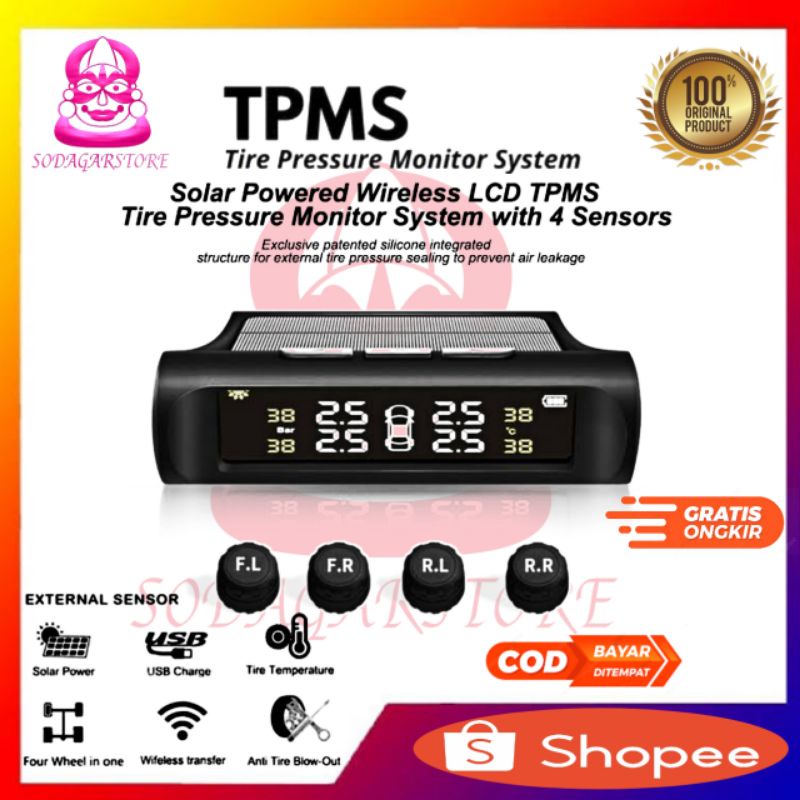 Jual TPMS Alarm Pengukur Tekanan Ban Mobil T1 Tire Pressure Monitor ...