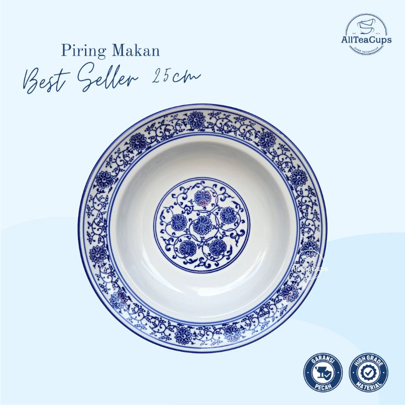 Jual Piring makan makanan saji dinner plate keramik biru putih cantik ...