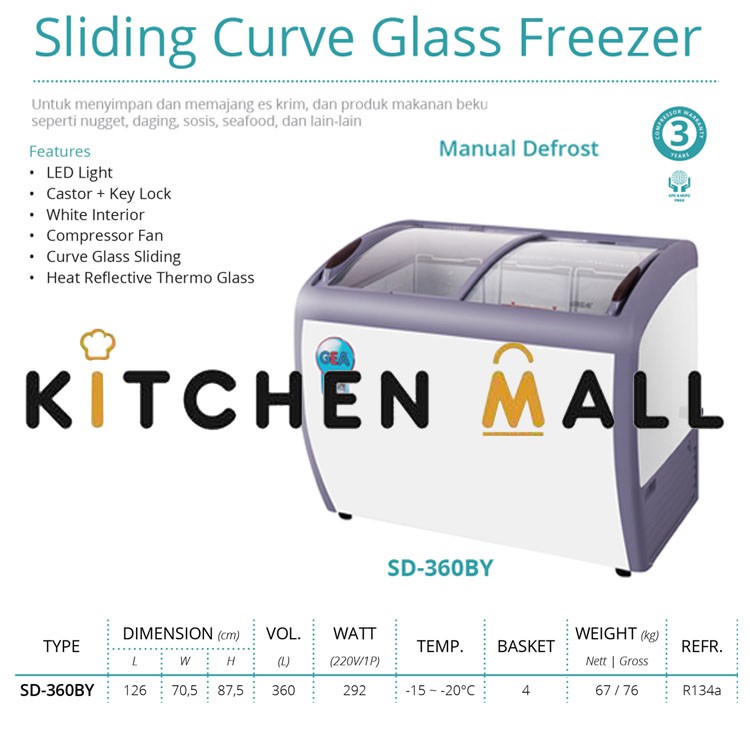 Jual GEA SD-360BY sliding curve glass freezer - freezer box - freezer daging nugget seafood ...