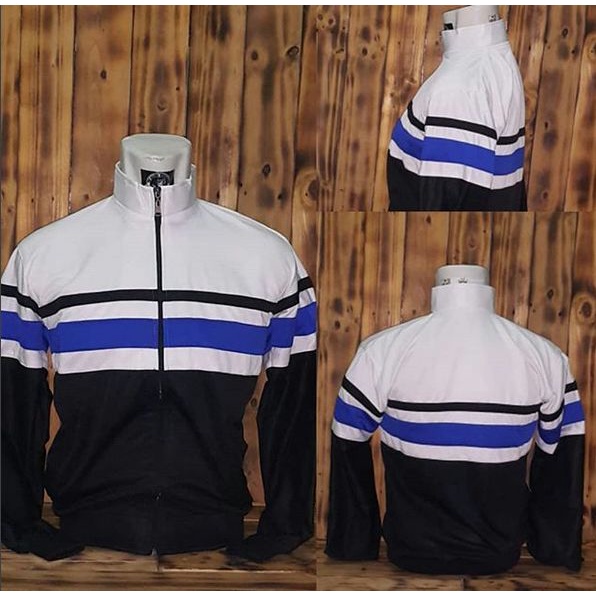 Jual Jaket traktop putih list hitam garis biru | Shopee Indonesia
