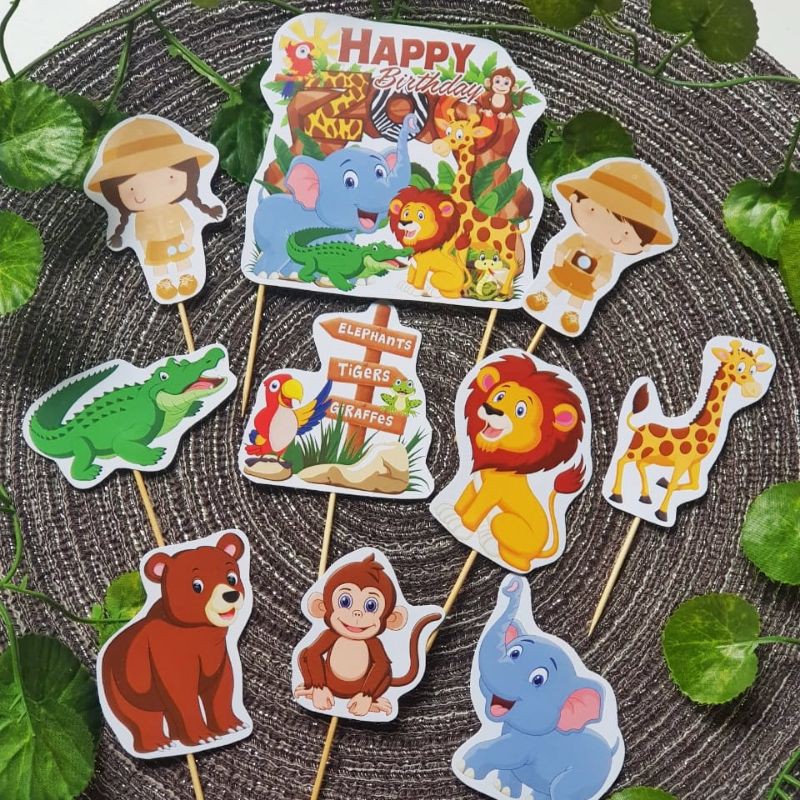 Jual Zoo Animal Animals Birthday Cake Topper Cupcake Pudding Tumpeng ...