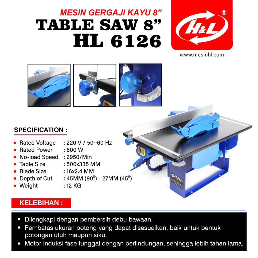 Jual H&L Table Saw 6126 Meja Potong Kayu 8 inch Gergaji Meja Duduk Ryu ...