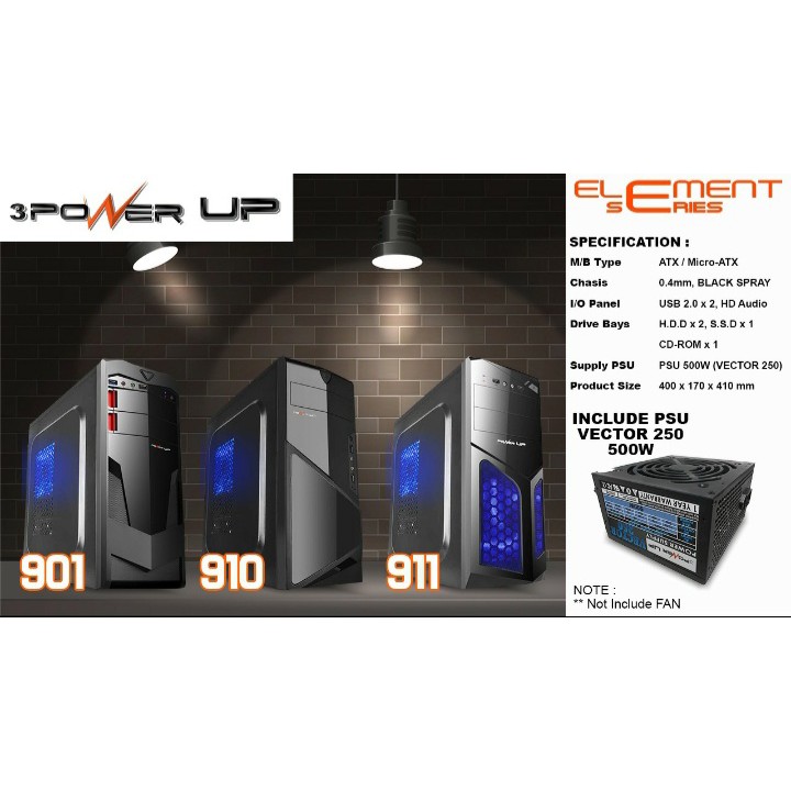 Jual Casing PC 3 POWER UP Element Series PSU 500W / 500 Watt | Shopee ...