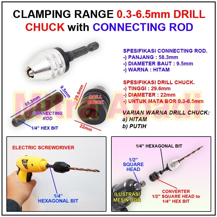 Jual CLAMPING RANGE DRILL CHUCK WITH CONNECTING ROD SMALL | Shopee ...