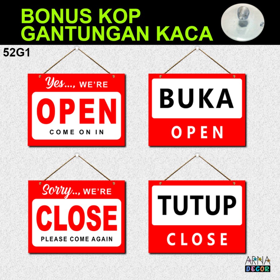 Jual OPEN CLOSE / BUKA TUTUP TOKO Signboard BOLAK-BALIK Gantungan Tali ...