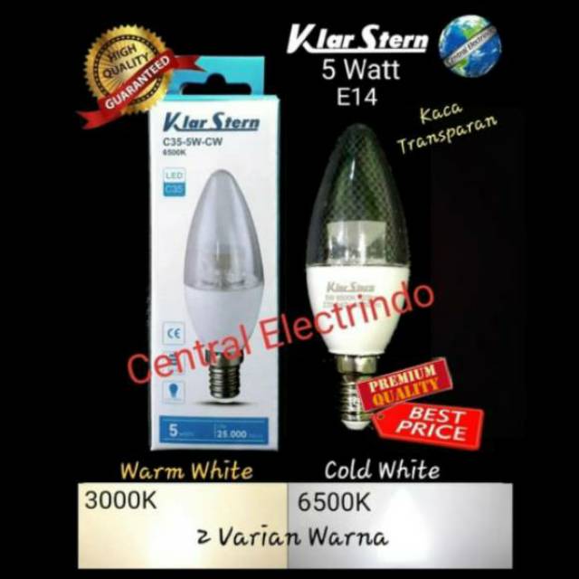 Jual Lampu LED 5 watt Bohlam 5w Candle Lilin Transparan 5w Fitting ...