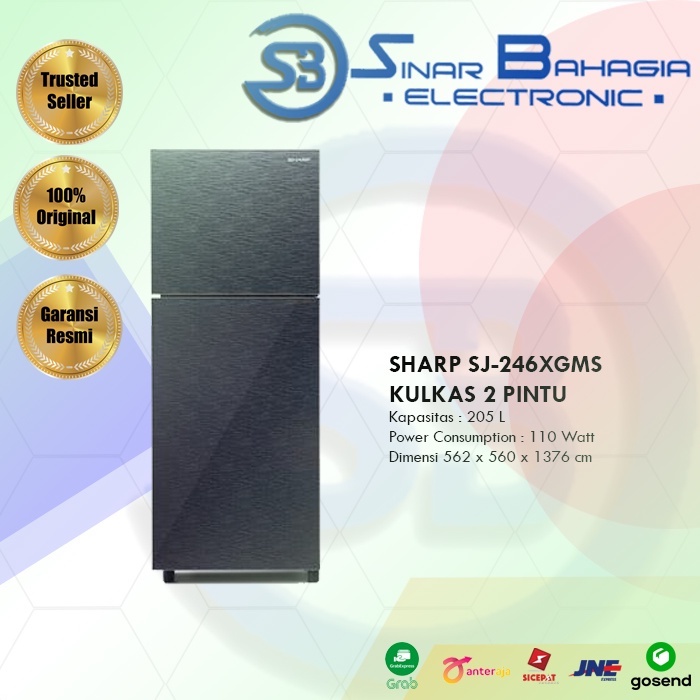 Jual SHARP SJ-246XGMS KULKAS 2 PINTU SILVER 205 LITER AG+ NANO ...
