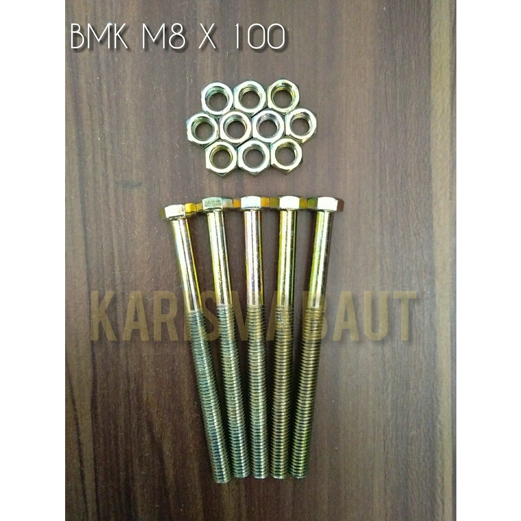 Jual [1 set baut+mur] BMK M8X100 (Baut Mur Kuning M8 x 100) | Shopee Indonesia