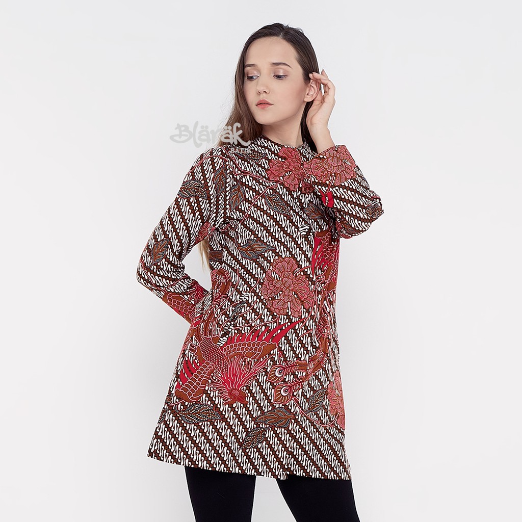 Jual BLARAK - Tunik Batik Wanita Seno Merak Merah Putih | Shopee Indonesia