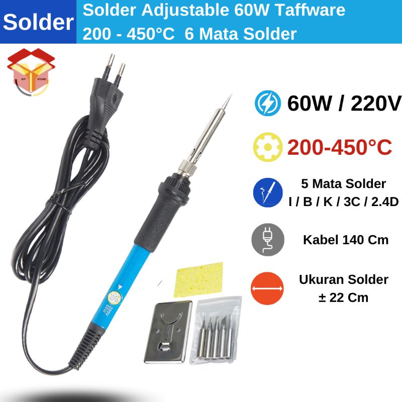 Jual Solder Listrik Adjustable Taffware 6 Mata Solder Iron High Quality 60w 220V - Garansi Resmi ...