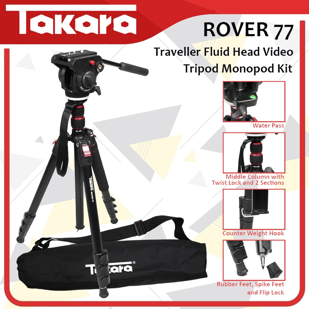 Jual Takara ROVER 77 Compact 2 in 1 Traveller Tripod Monopod Kit ...
