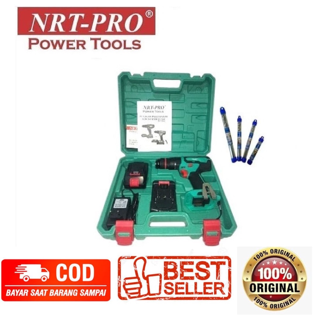 Jual NRT-PRO DC-343 Set Cordless Impact Drill 13 mm 20 V Bor Baterai ...