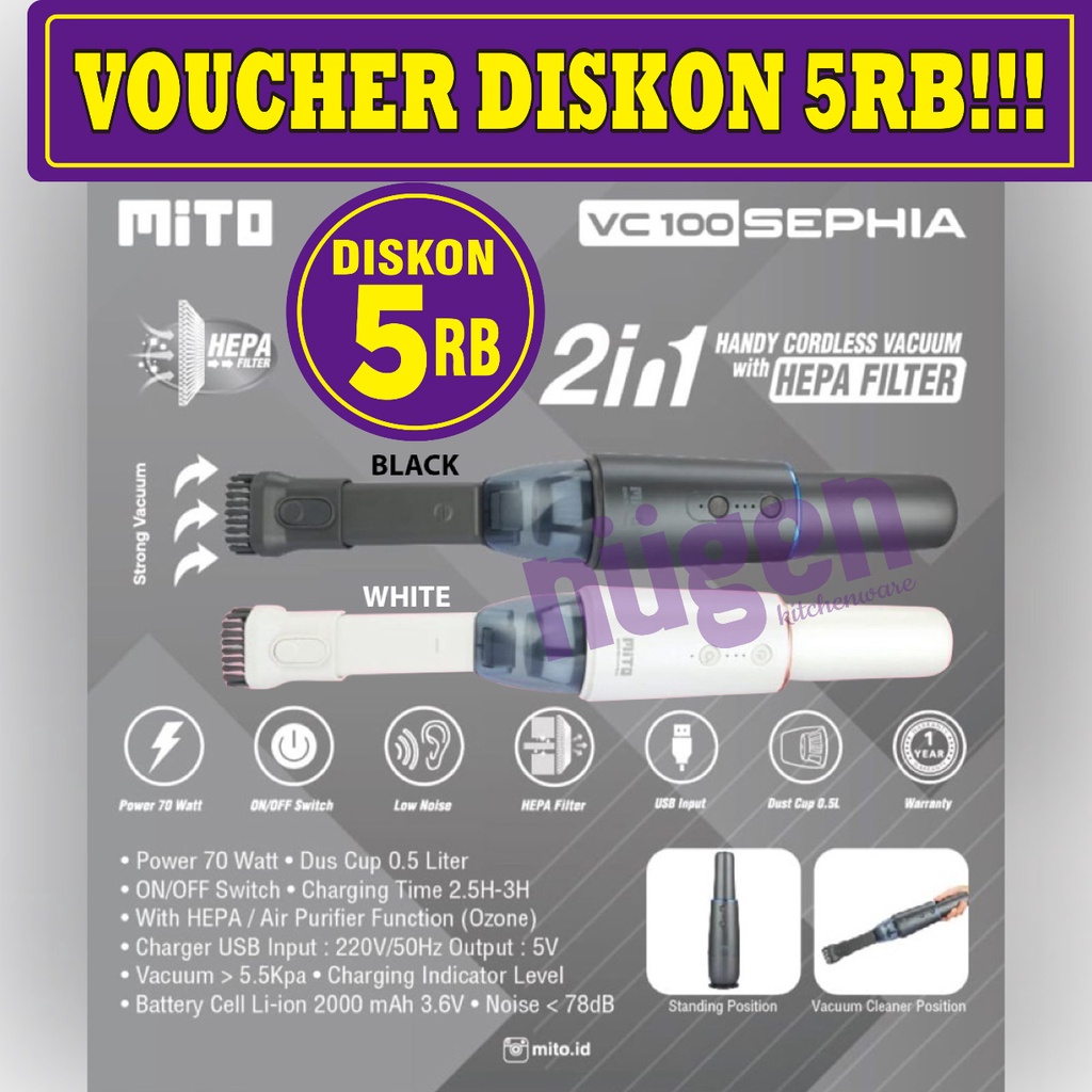 Jual MITO Sephia VC 100 VC-100 VC 100 SEPHIA 2 IN 1 Handy Cordless Vacuum Cleaner With Hepa ...