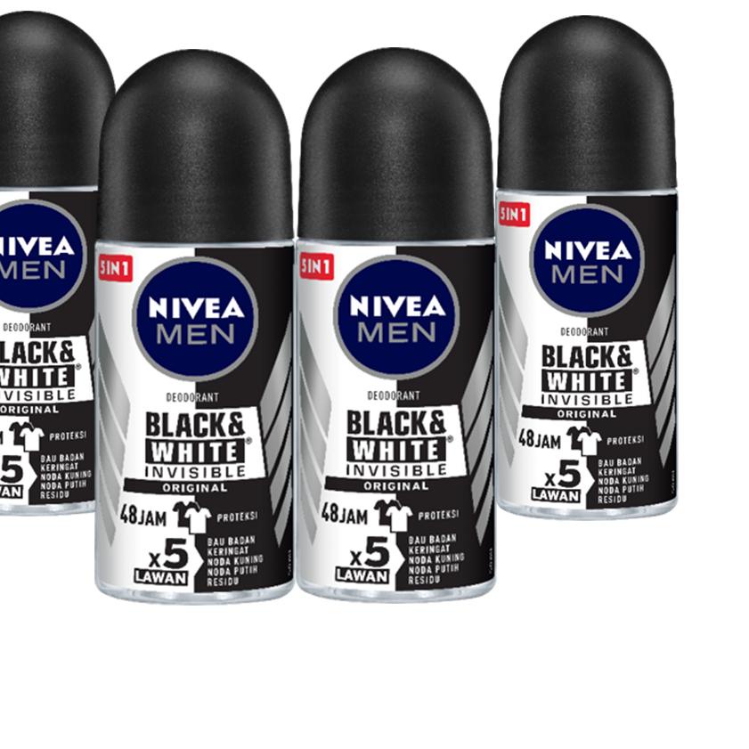 Jual NIVEA MEN Deodorant Invisible Black&White Roll-On 4x25mL | Shopee Indonesia