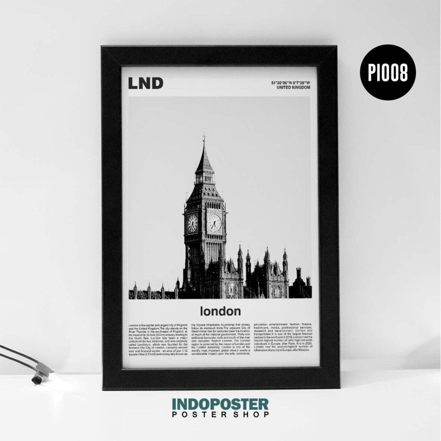 Jual Poster London Kota Lnd City Skyline Inggris Monochrome A3 45x30cm ...