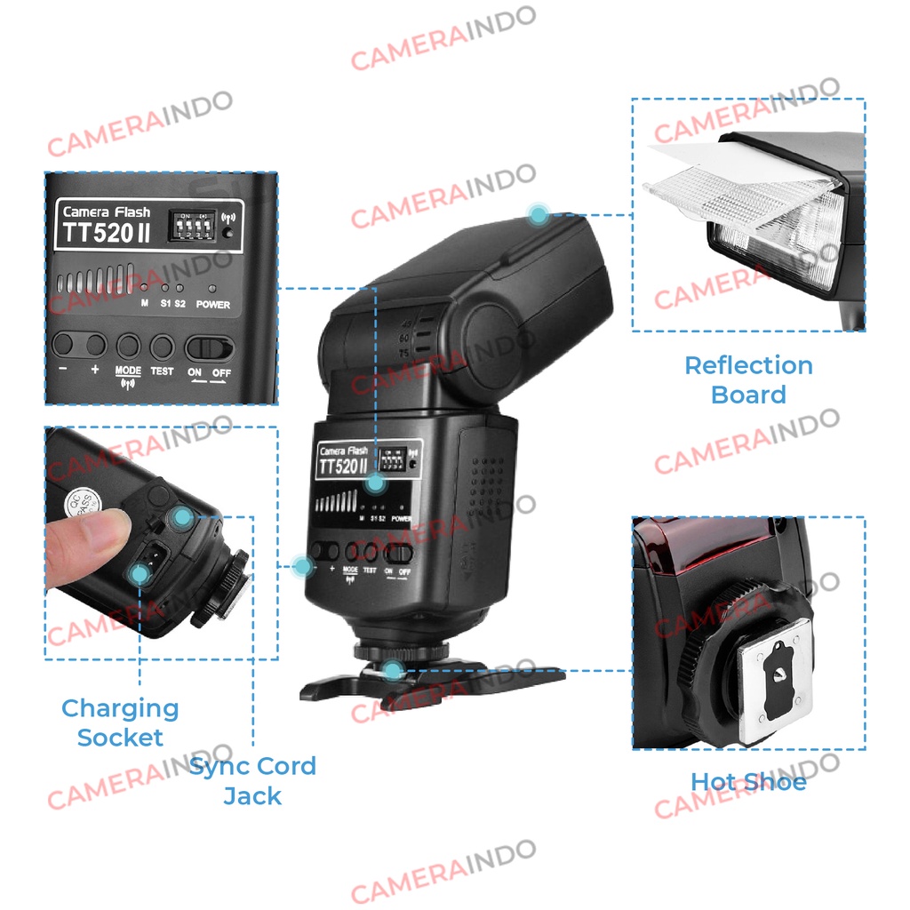 Jual Flash Godox TT520 II plus Wireless Trigger Speedlite kamera ...
