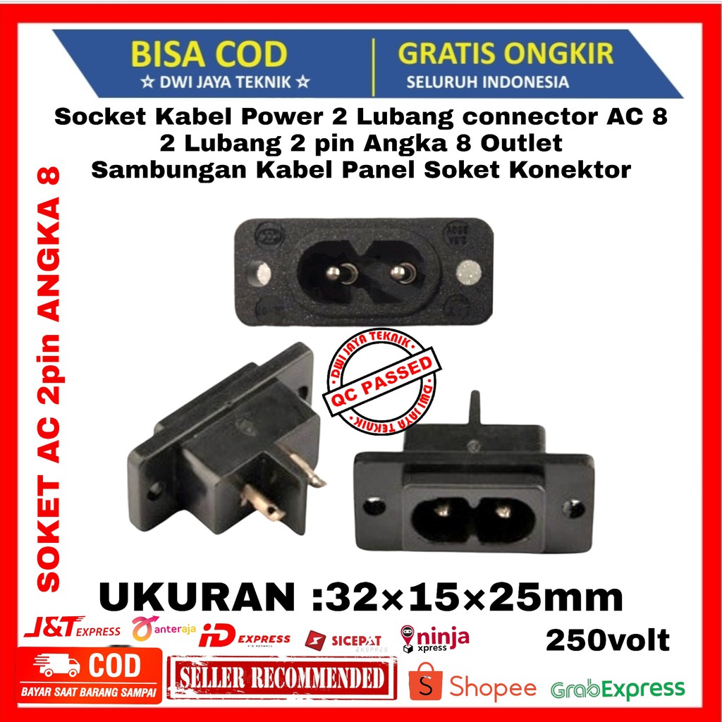 Jual Socket Kabel Power 2 Lubang connector AC 8 2 Lubang 2 pin Angka 8 Outlet Sambungan Kabel ...