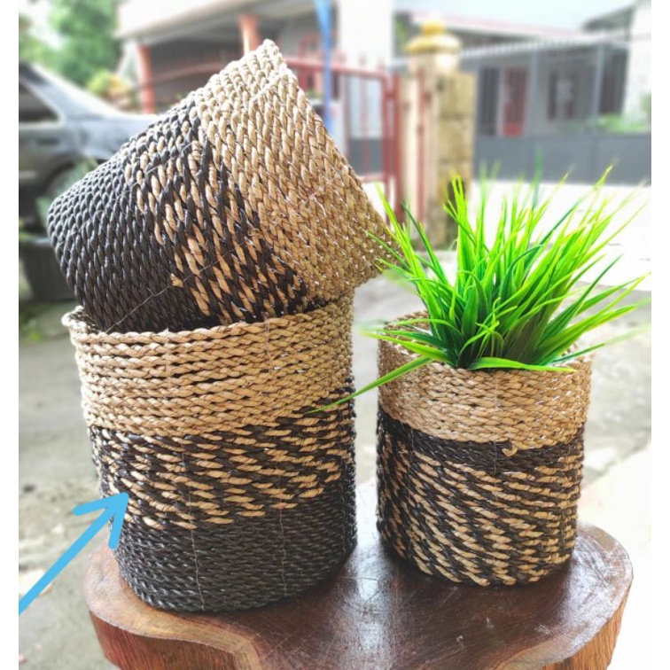 Jual pot mini loly anyam set 3 in 1 / pot anyam set 3 / pot seagrass ...