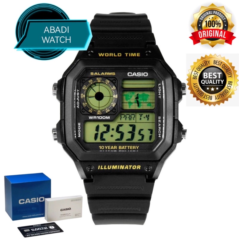 Jual Jam Tangan CASIO AE 1200WH 1B / AE-1200WH-1BVDF Karet Hitam Original | Shopee Indonesia