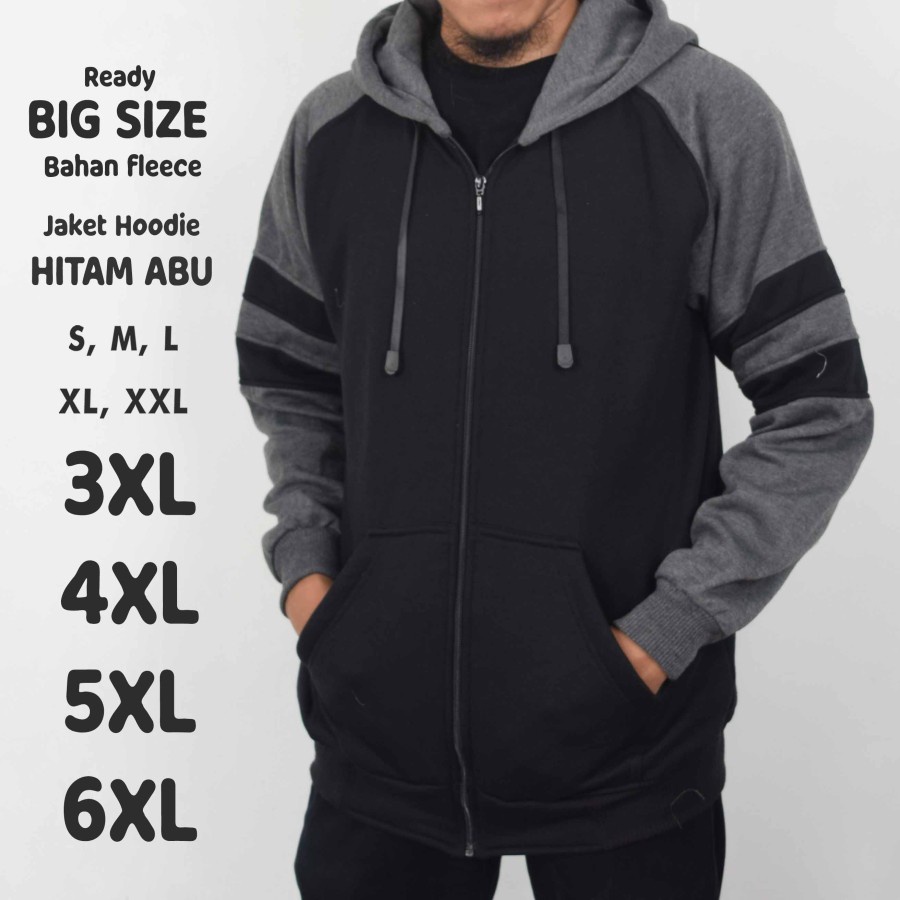 Jual Jaket Zipper Hitam Lengan Abu Abu Strip Hitam Big Size Jumbo ...