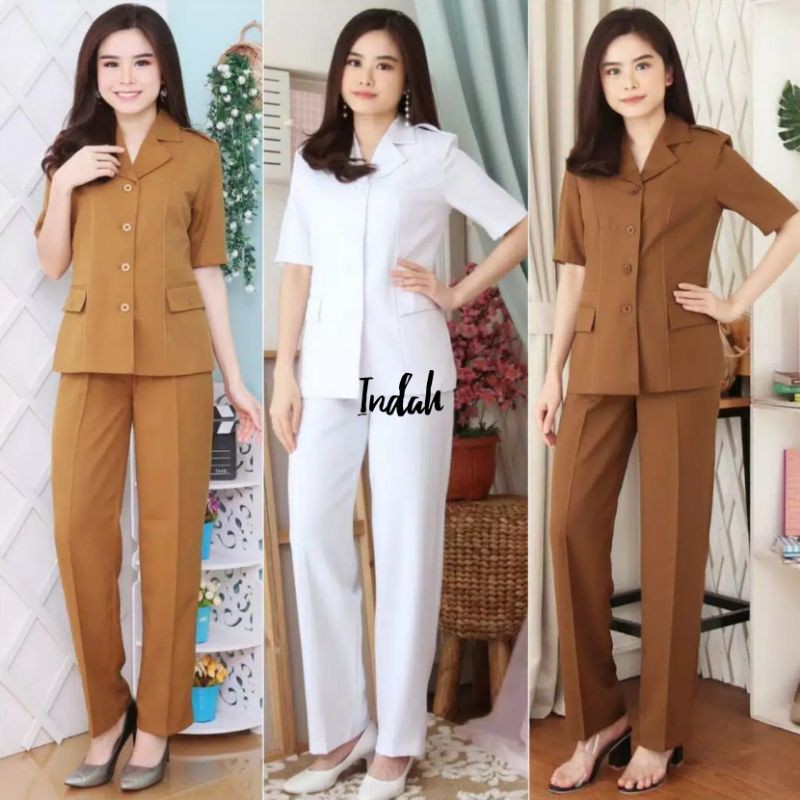 Jual Blazer PNS ASN Seragam PNS Pemda Baju Dinas Lengan Pendek Setelan Jas PDH Wanita - 7006 ...