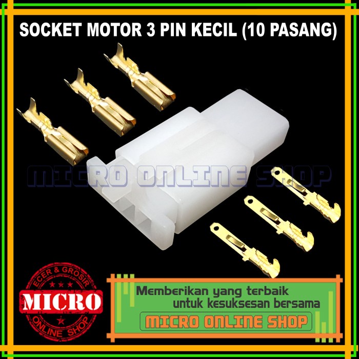 Jual Socket 3 Pin Kecil + Skun / Soket Motor / Konektor Motor / Isi 10 ...