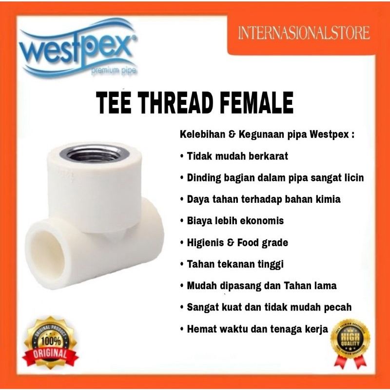 Jual Fitting pipa PPR Westpex Tee Thread Female T25-3/4F-25 (Drat dalam) | Shopee Indonesia