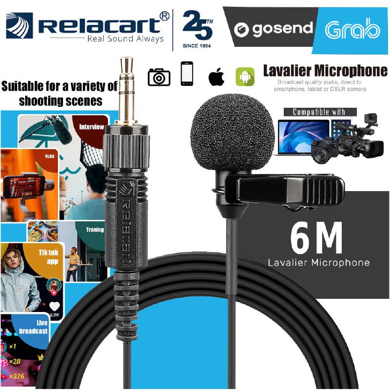 Jual Lavalier Microphone Relacart LM-P01 For DSLR, Hp, Tablet - 600 CM ...