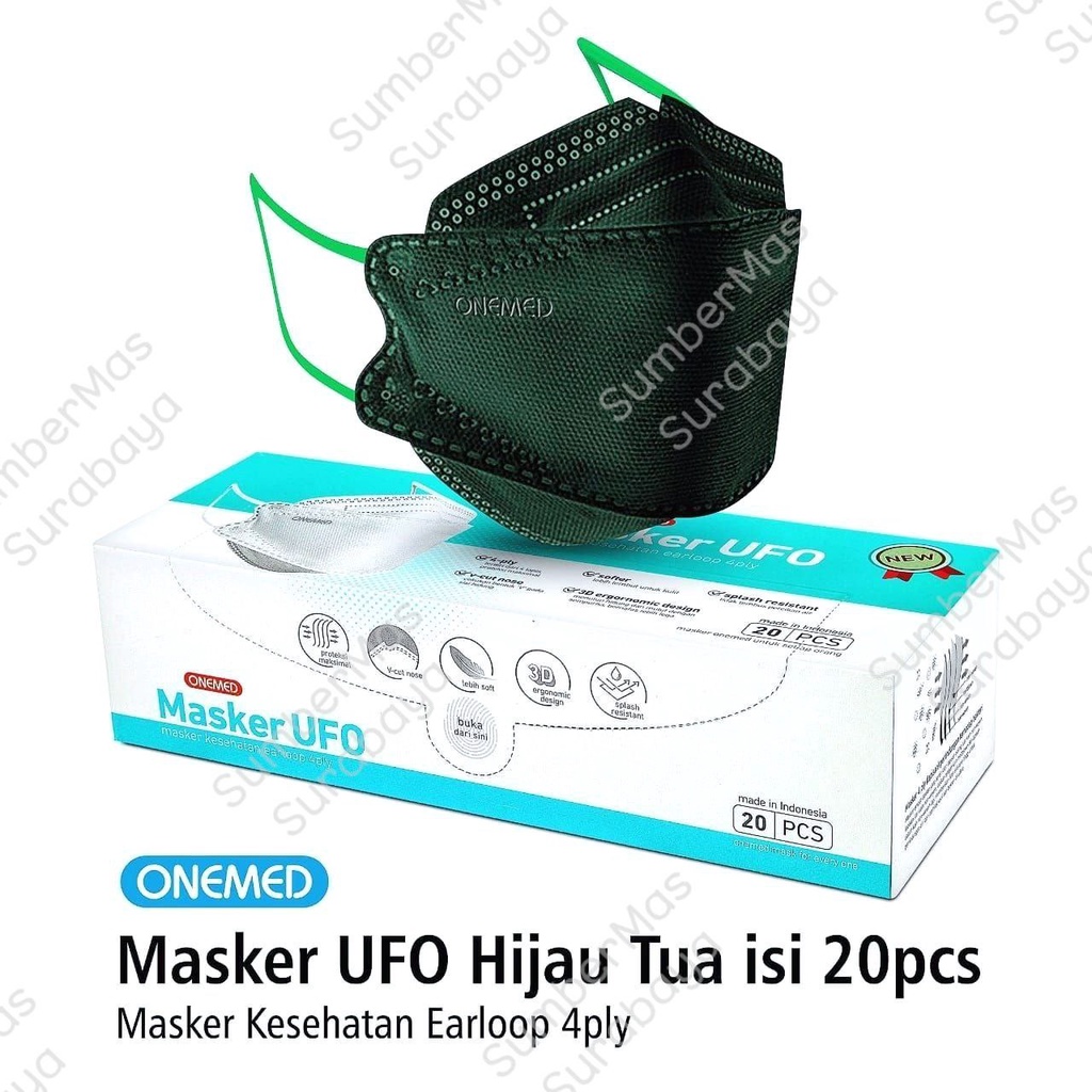 Jual Masker Karet Onemed UFO Hijau Tua Model KF94 Masker Medis 4 Ply ...