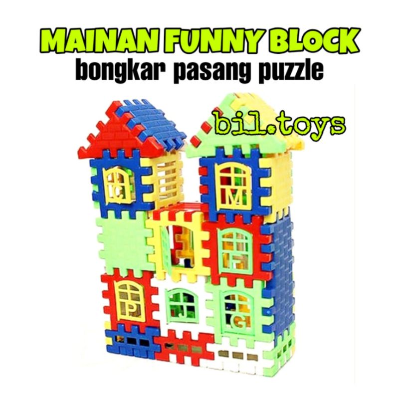 Jual mainan Balok Susun / funny blocks / brick susun bentuk rumah ...