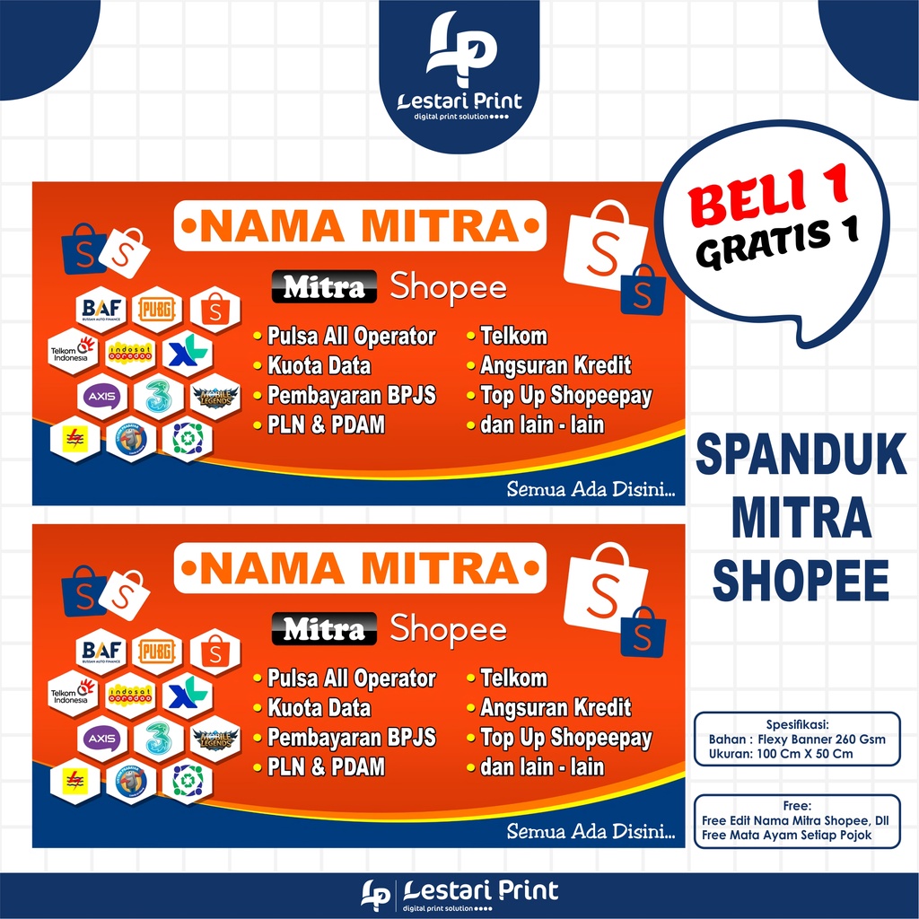 Jual BANNER MITRA SHOPEE UK. 100 CM X 50 CM / LESTARI PRINT | Shopee Indonesia