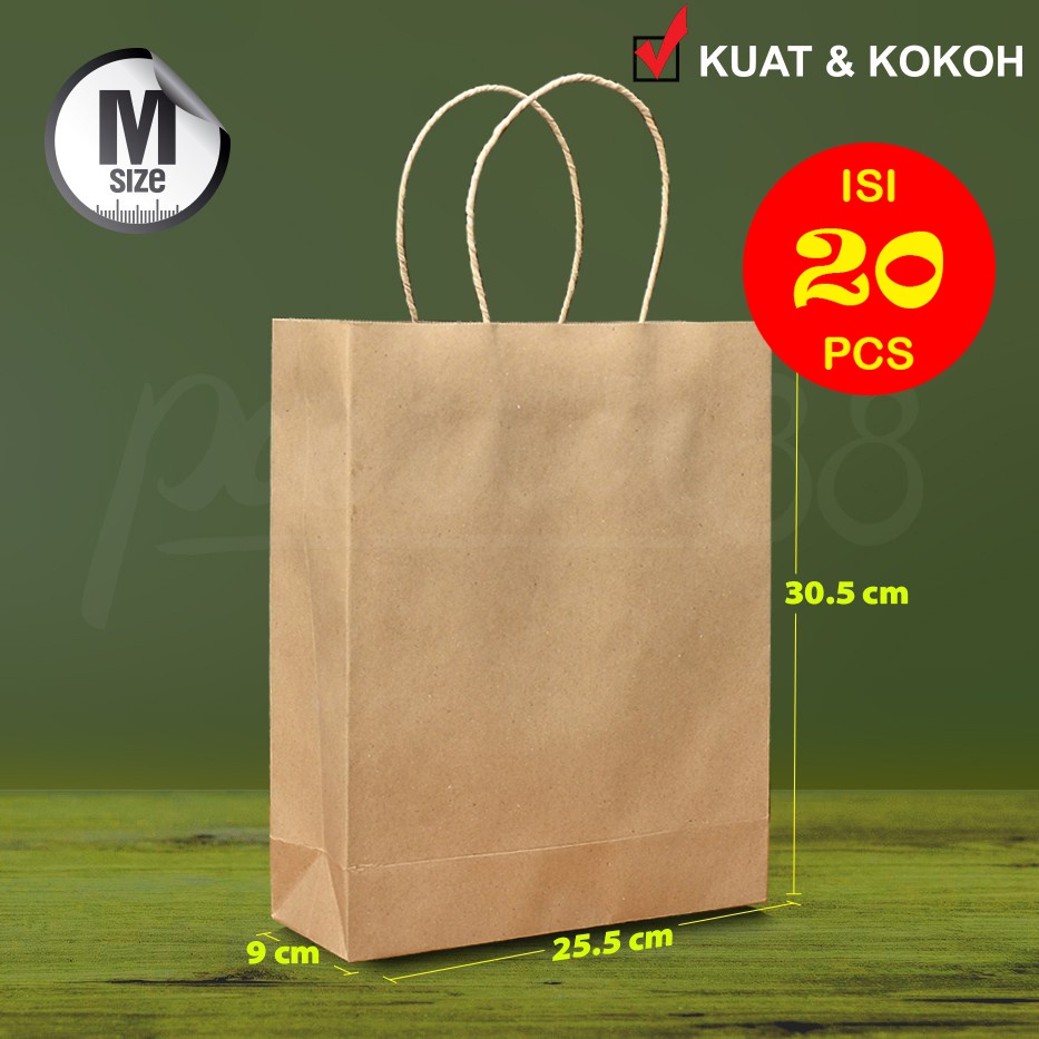 Jual Paper Bag - Tas Kertas - KRAFT COKLAT - M -(20 Pcs) | Shopee Indonesia