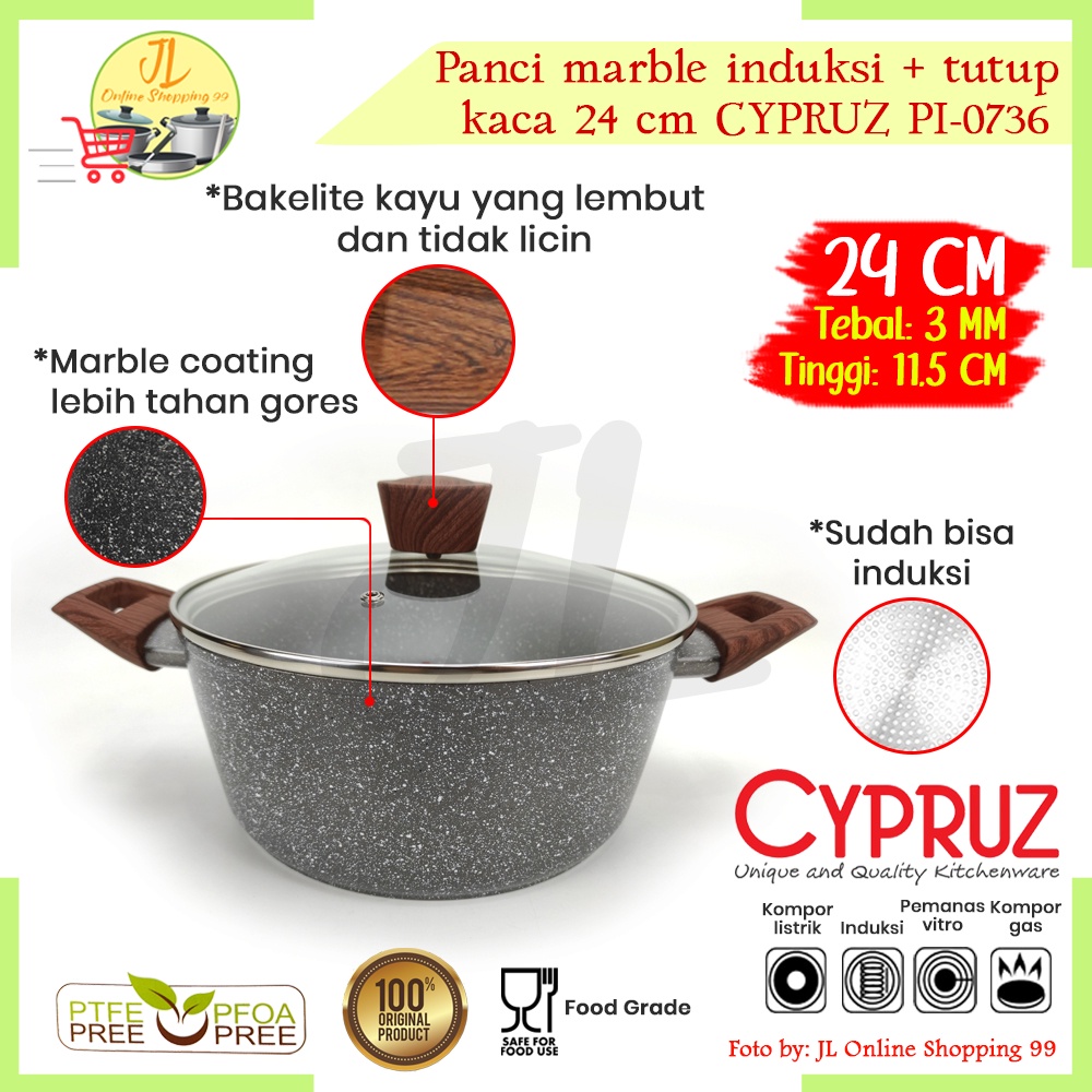 Jual Panci marble tutup kaca 24cm PI-0736 panci induksi / frying pan ...