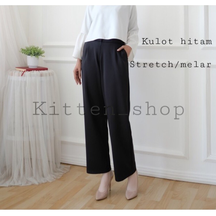 Jual celana kulot wanita hitam bahan scuba | Shopee Indonesia